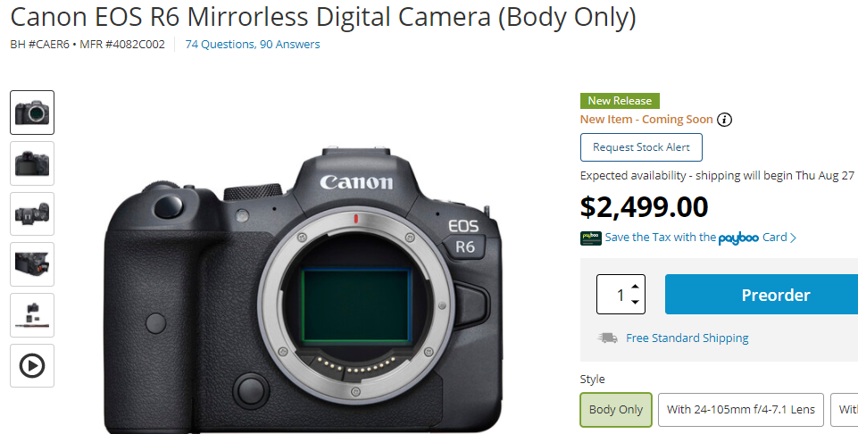 Canon EOS R6 to Start Shipping From August 27 - Camera News at Cameraegg